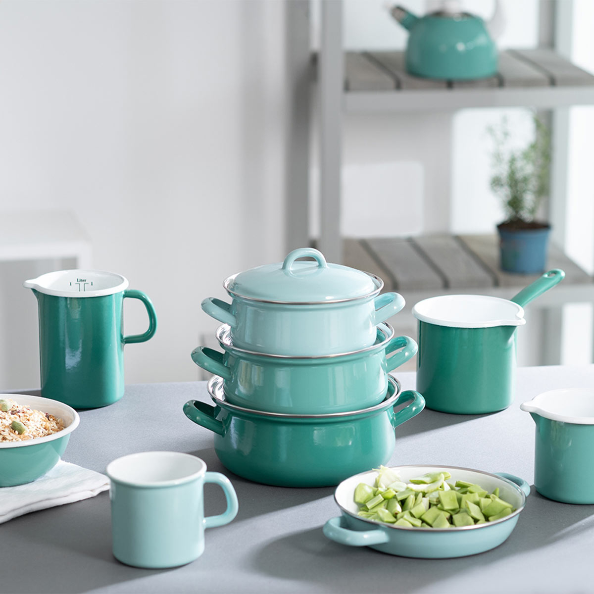Riess Classic Nature Blue & Green – Emaille-Kochgeschirr
